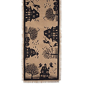 DII Halloween Primitive Style Burlap Tabletop Décor, Spooky Haunted House Jute, Table Runner, 14x74, Black & Tan