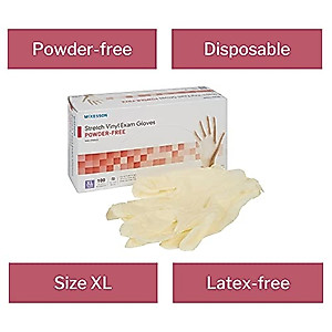McKesson Stretch Vinyl Exam Gloves, Non-Sterile, Powder-Free, XL, 100 Count, 1 Box
