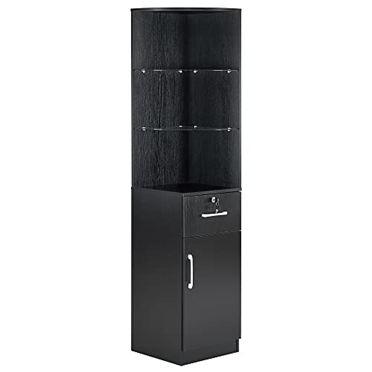 BarberPub Corner Storage Cabinet with Door and Glass Shelves for Home Office Beauty Salon Spa 3200 (Black)