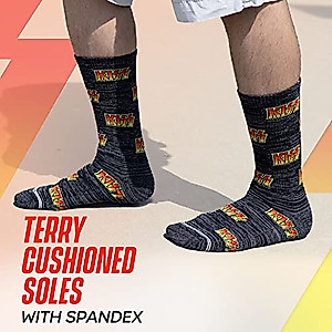 PERRI'S SOCKS- KISS® All Over Logo Crew Socks, Officially Licensed Rock Band Flat Socks, Cushioned Novelty Socks for Men and Women - Grey, Large KSA301-036-L