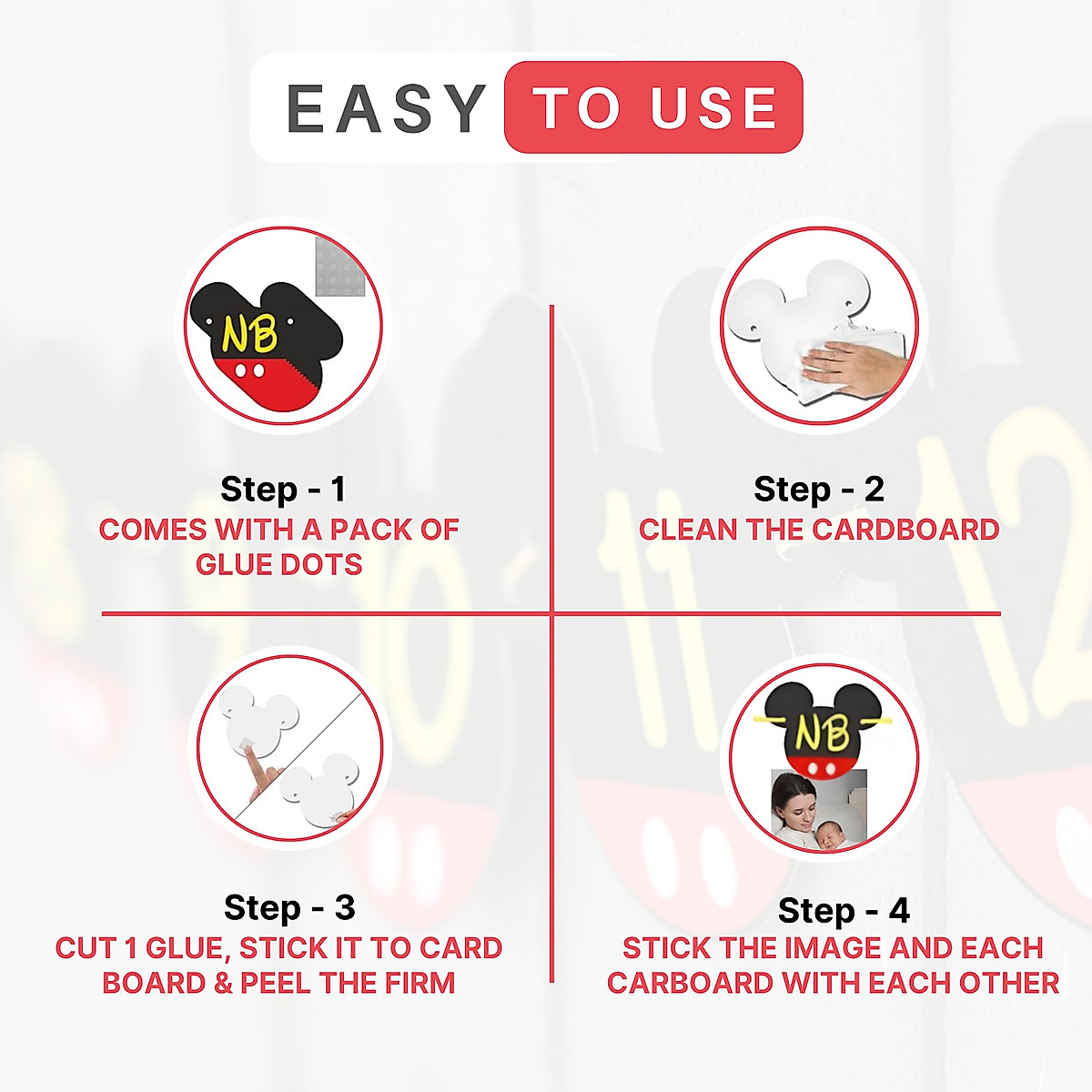 Mickey Mouse First Birthday Banners - NB to 12 Month Photo Banner with I am One High Chair Banner - First Birthday Decorations - Mickey Mouse Party Supplies - Picture Frame Banners - Clubhouse Decoration for 1st or 12th Birthday