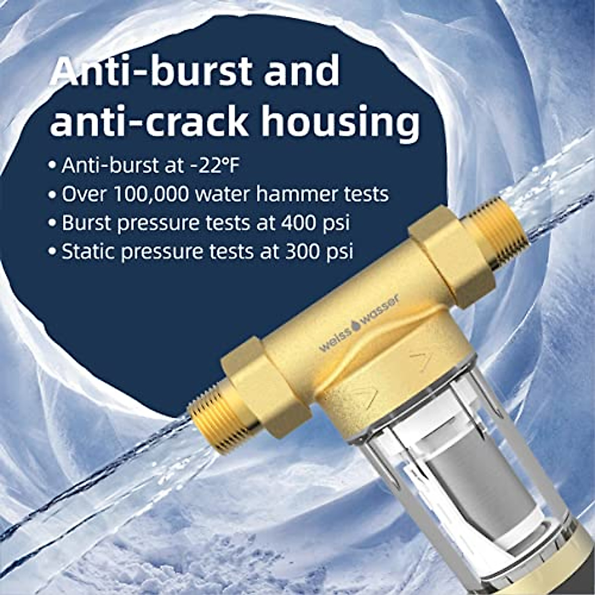 Weisswasser Sediment Filter, Spin Down Sediment Filters, Reusable Whole House Water Filter System for Well Water, 40 Micron, Lead-Free Brass, BPA Free,1"MNPT+3/4"FNPT+3/4"MNPT, EFFM.DH01