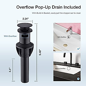 DIKUROOMS Bathroom Faucet 2 Handle 4 Inch Centerset Lavatory Vanity Sink Faucet with Overflow Pop-Up Drain and cUPC Water Supply Lines, Square Shaped 360 Degree Swivel Waterfall Spout, Matte Black