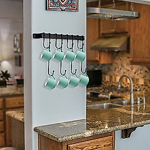 EGMEHOAD Coffee Mug Holder Wall Mount Black, Coffee Cup Holder Wall Mounted 8 Cups, Coffee Mug Rack Wall Mounted