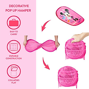 Disney Minnie Mouse Pop Up Hamper with Durable Carry Handles, 21" H x 13.5" W X 13.5" L