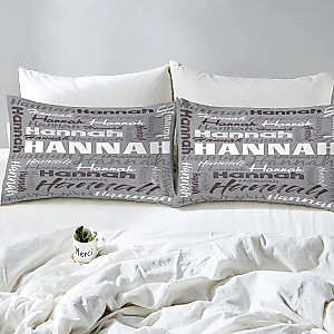 Custom Name Bedding Set, Custom Text Comforter Cover Full Twin Queen King, Custom Name Themed Bedding Personalized Name Duvet, Blanket With Name Decor for Bedroom, Ultra Soft Lightweight (Grey)
