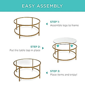 Best Choice Products 36in Modern Round Tempered Glass Accent Side Coffee Table for Living Room, Dining Room, Tea, Home Décor w/Satin Trim, Metal Frame, Non-Marring Foot Caps - Bronze Gold