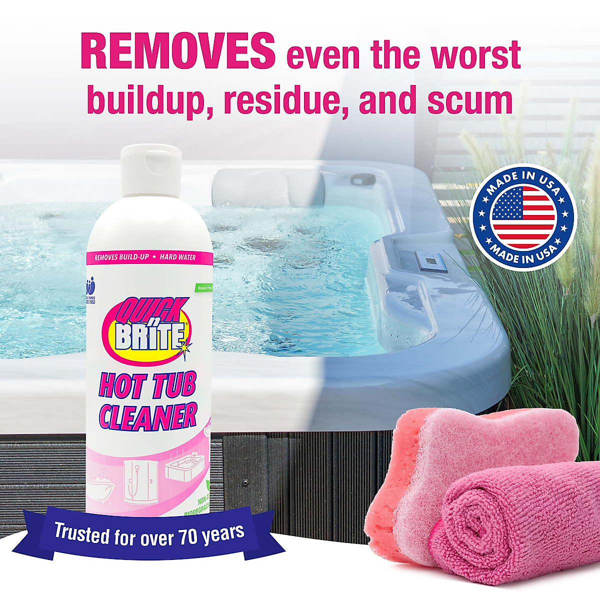 Quick N Brite Heavy Duty Hot Tub Cleaner Kit - Non-abrasive Cleaning Gel with Sponge and Cloth, 16 oz. (Packaging May Vary)