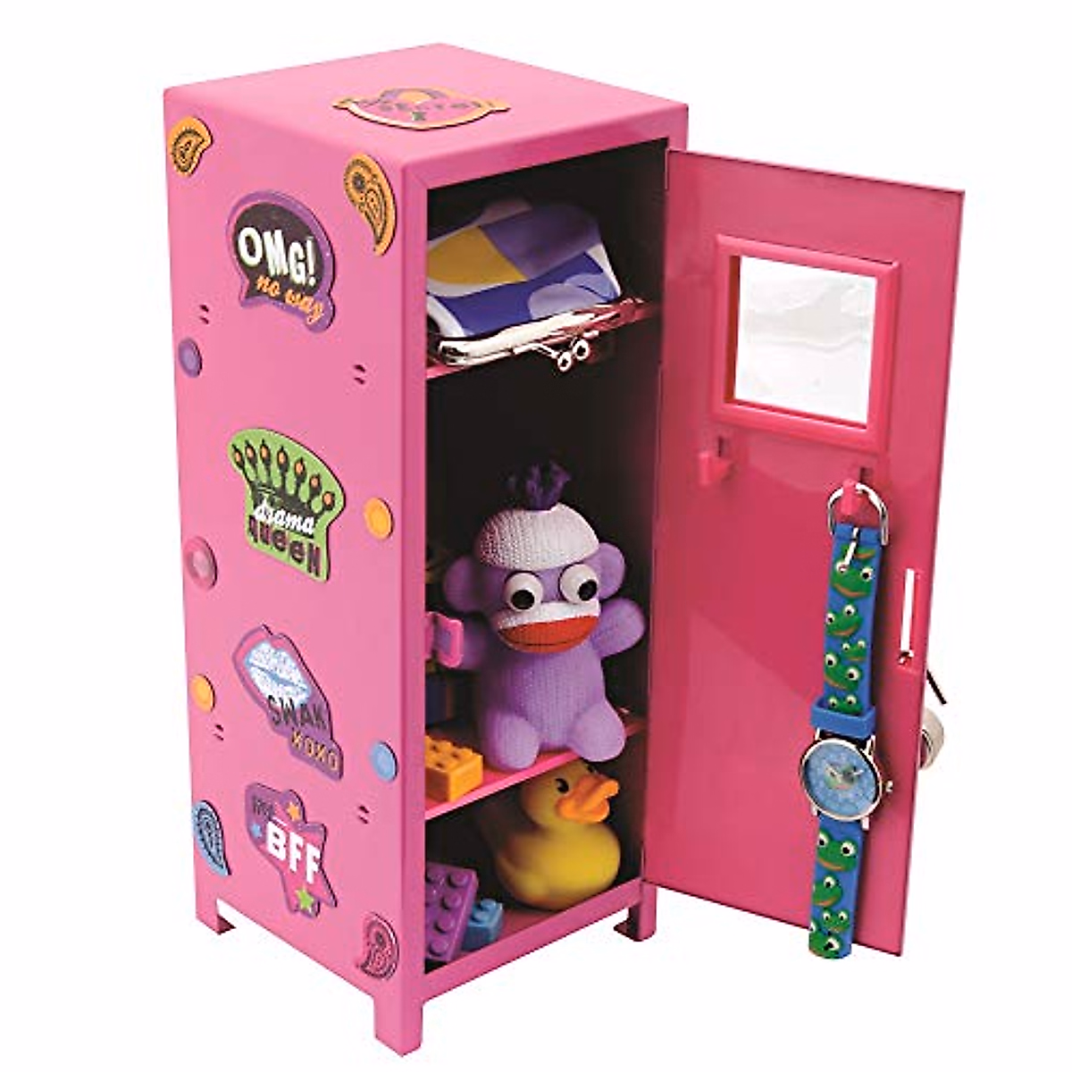 Schylling Girls Talk Pink Mini Locker - 11.25" Decorative Metal Storage Locker with 17 Mix-and-Match Magnets, Lock, and Keys - Ages 4-12