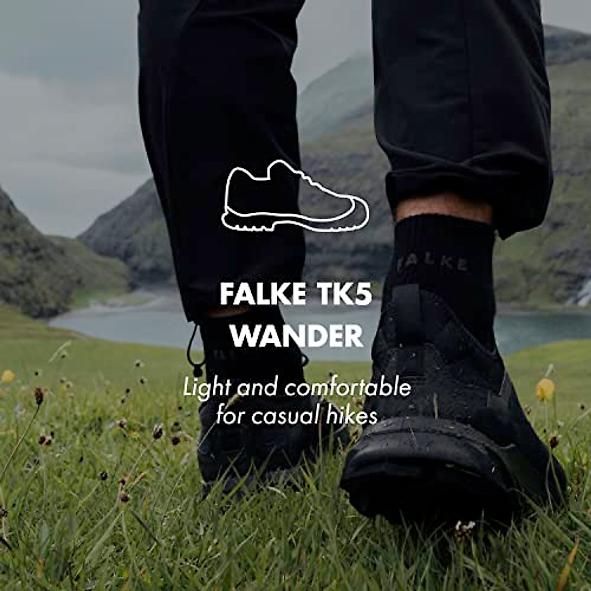 FALKE Men's TK5 Wander Hiking Socks, Crew Length, Light Padding, Athletic Sock, Breathable Quick Dry, Merino Wool, Black (Black-Mix 3010), 12.5-13.5, 1 Pair