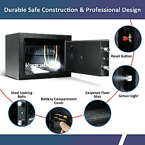 Voncabay Money Safe Box for Home with Sensor Light & Fireproof Money Bag for Cash Safe, Security Safe Box for Money Safe with Keys & Pass Code, Lock Box Fireproof Safe with Digital Keypad