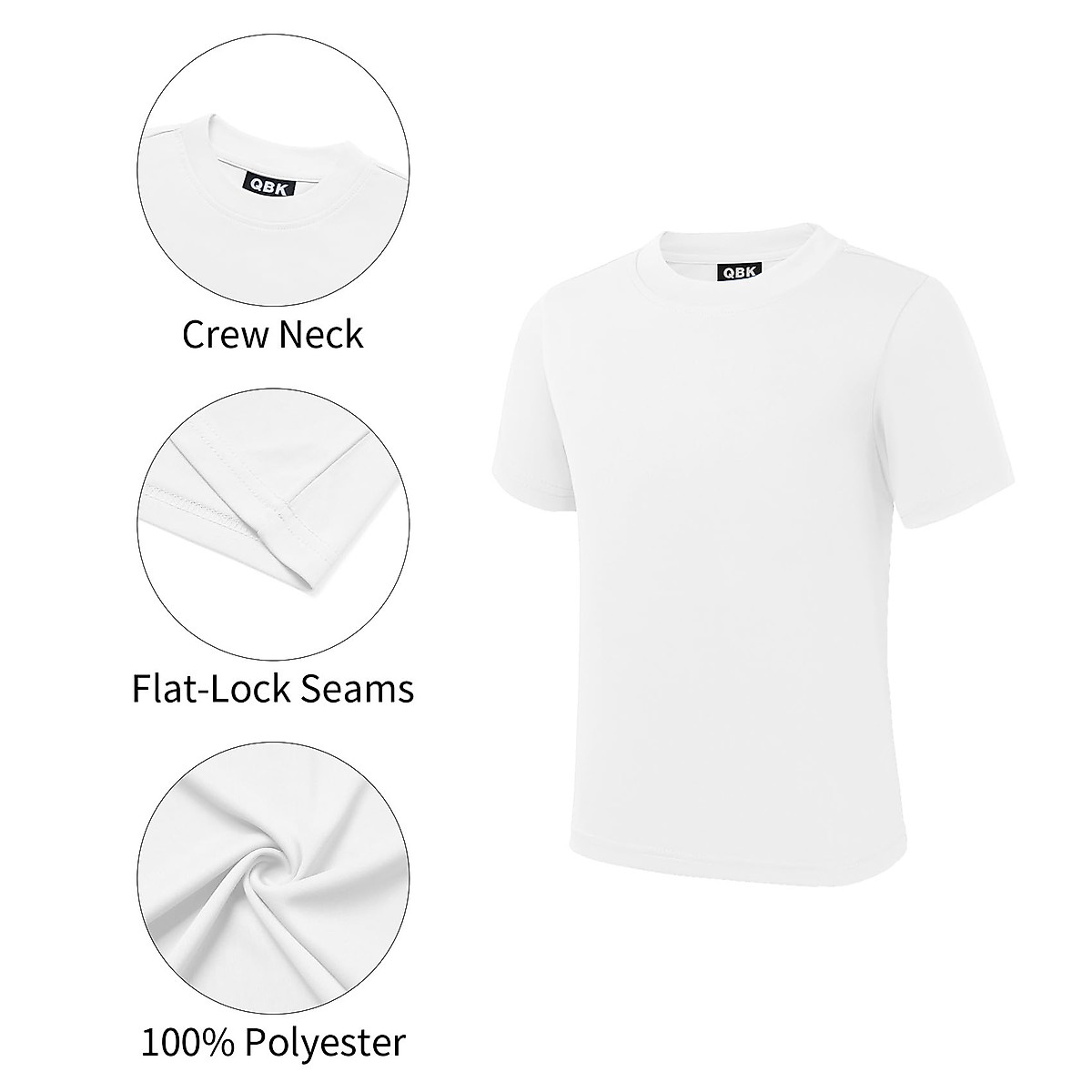 QBK 2T to Youth Neon Shirt Kids UPF 50+ Dry Fit Athletic Short Sleeve T Shirts for Boys and Girls (White M)