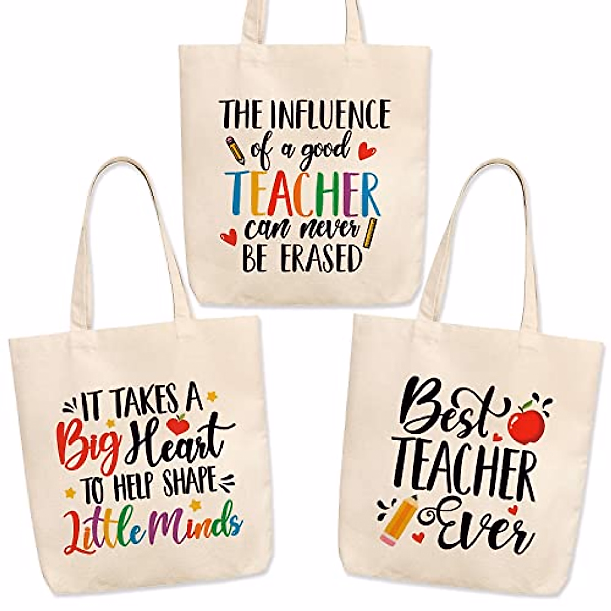Vansolinne 3 Pack Teacher Tote Bags for Women 15''x16'' Multi-purpose Canvas Tote Bags with Inner Pocket - Back to School First Day of School End of Semester Retirement Teacher Appreciation Gift Ideas