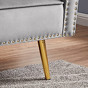Kakotito Tufted Velvet Sofa Bed Sleeper with 2 Pillows, Luxury Loveseat Couch, Splitback Futon for Living Room & Office, Convertible Futon with Vintage Nailhead Trim and Metal Legs (Gray)
