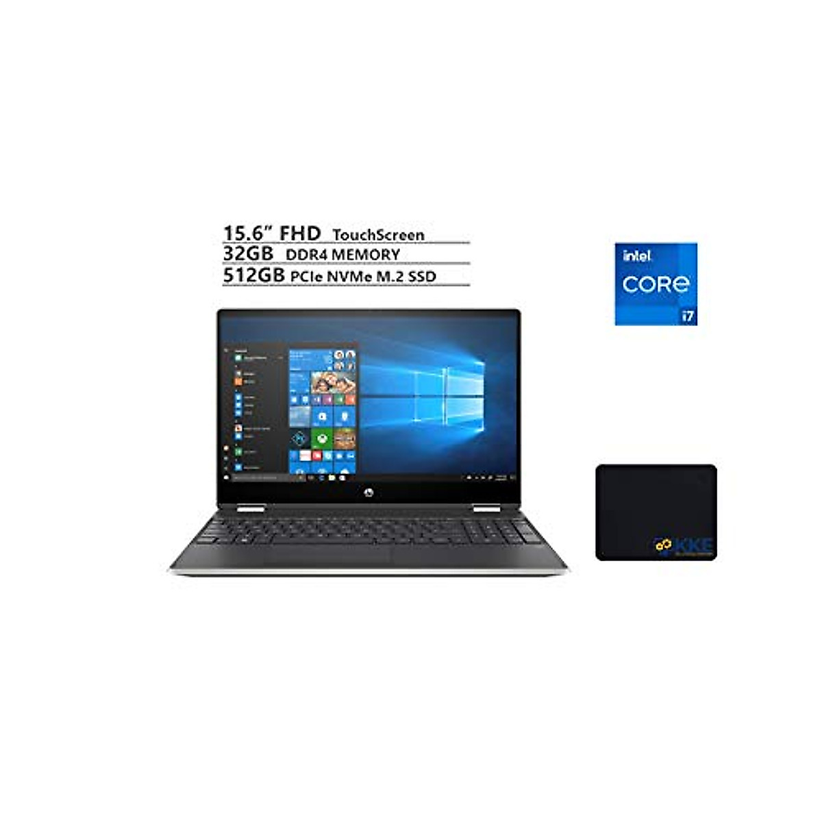 2021 HP Pavilion x360 2-in-1 Convertible-Laptop, 15.6" FHD Touchscreen, 11th Gen Intel Core i7-1165G7-Processor, Intel Iris Xe Graphics, 32GB-RAM, 512GB SSD, Webcam, Win 10 Home, Silver