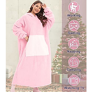 Wearable Blanket Hoodie Oversized Sherpa Blanket Sweatshirt for Women Men Adult teens With Cute Animal Hood and Giant Pocket