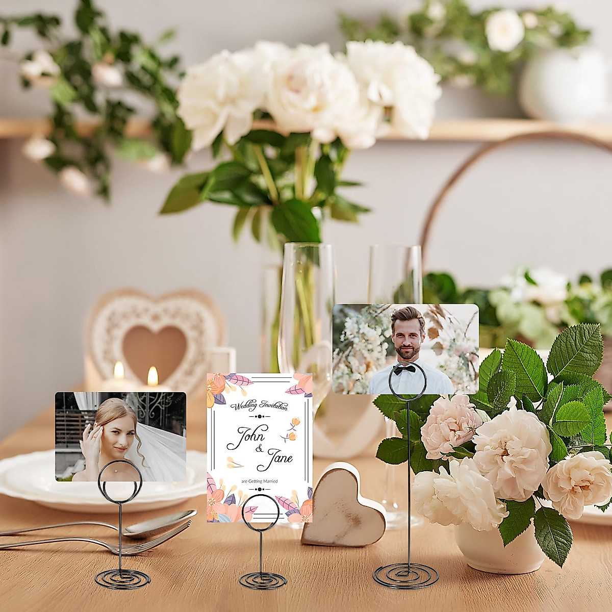 36 Pcs Table Number Holders 3 Size Black Place Card Holders Name Numbers Memo Note Cards Table Picture Holders Wire Photo Holder Clip Table Card Holder Stand for Wedding Anniversary Party Centerpieces