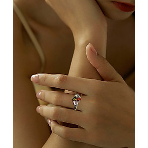 Jewenova S925 Sterling Silver 3 Birthstones Ring with Name Custom Mom Ring with Birthstone Personalized Gift for Mother Grandmother