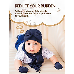 12 Pieces Newborn Baby Hats Mittens Set Bow Beanie Cap Cotton Glove for 0-6 Baby (Vivid Colors)