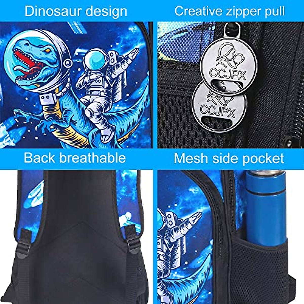 KLFVB 3PCS Dinosaur Backpack for Boys, 16" Kids Bookbag and Lunch Box, Preschool Backpacks for Elementary Students