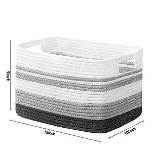 UBBCARE 3 Packs Storage Basket, Cotton Rope Baskets for Organizing Toys, Clothes, Woven Basket Bin for Shelves, Laundry Room, Bedroom, Nursery, and Living Room - Black & Brown Basket