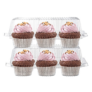 Plastic Cupcake Containers Boxes | 6 Compartment – 12 Pack | Disposable High Dome Dozen Cupcake Holder With Lid Bulk | Extra Sturdy Stackable Cupcake Boxes | Durable Muffin Packaging Transporter To Go