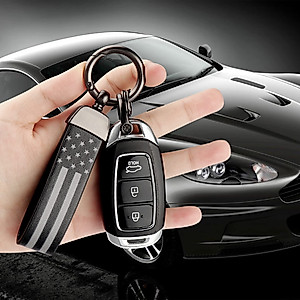 Turcee Leather American Flag Car Keychain,US Flag Car Key Fob,Zinc Alloy Anti-Lost D-ring Key Fob Keychain for Men and Women