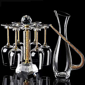 Elegant Desktop Crystal Glass Stemware Rack/Rotate 8 Wine Glass Storage Holder Stand Air Drying Rack (Gold)