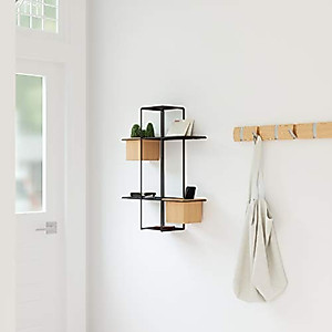 Umbra Cubist Floating Built-in Succulent Planter – Modern Wall Décor and Geometric Display Shelf for Books, Candles, Mementos, Photos, Indoor Plants and More, Multi, Black