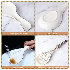 3 Pcs Gold Rim Ceramic Spoon Rests White Kitchen Spoon Rests Long Cooking Spoon Holder for Countertop Round Teaspoon Rest Cute Spoon Holder for Home Restaurants Cafe Home Hotels Accessories