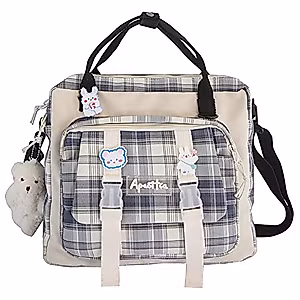 AoMoon Kawaii Backpack Japanese Cute School Bag Ita Bag JK Uniform Bag Aesthetic Backpack with Pin and Cute Accessories for Girls (Black)