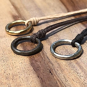 Circle Mens Necklace - Ring Karma Pendant, Boho Eternity Link, Hammered Accessories, Best Friend Gift, Women Gift To Husband, Girls and Boys Choker, Rings Collection, Cute Present (Rustic Brown)