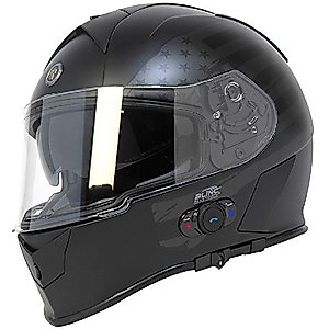 Torc T14B Bluetooth Integrated Mako Full Face Helmet with Flag Graphic (Flat Black, Large)