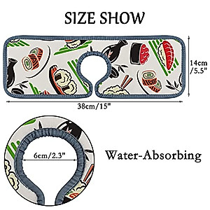 Absorbent Kitchen Faucet Mat 4 Pieces Japanese Seafood Cuisine Faucet Sink Splash Guard Bathroom Counter and RV,Faucet Counter Sink Water Stains Preventer