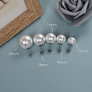 Big Pearl Earrings for Women Oversized Classic Faux Round Studs White Simulated Large Pearl Earrings for Women -14mm