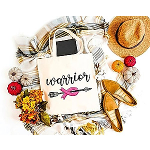 GXVUIS Breast Cancer Warrior Canvas Tote Bag for Women Pink Ribbon Graphic Reusable Grocery Shoulder Shopping Bag Girls Gift White