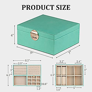 BareTulip Jewelry Organizer Box Large Jewelry Box for Women with 2 Layers Leather Jewelry Box for Necklaces and Bracelets Rings Earrings Watches Green