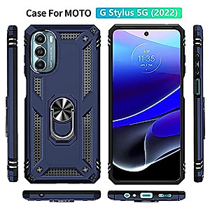 for Moto G Stylus 5G 2022 Case, Motorola G Stylus 5G 2022 Case with HD Screen Protector, [Military Grade 16ft. Drop Tested] Ring Shockproof Protective Phone Case for Moto G Stylus 5G 2022,Blue