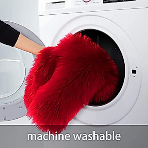 BENRON Red Sheepskin Fluffy Rug 3x5 FT, Luxury Faux Fur Rugs for Kids Girls Nursery Living Room Christmas Decor Shag Furry Carpet