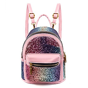 SEALINF Women Girl Bling Mini Backpack Convertible Shoulder Cross Bags Purse (pink-2)