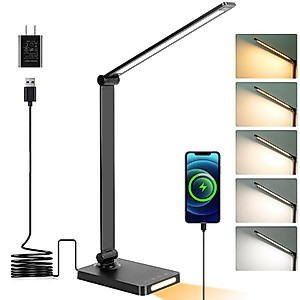 Dott Arts LED Desk Lamp, Touch Control Desk Lamp with 3 Levels Brightness, Dimmable Office Lamp with Adjustable Arm, Foldable Table Desk Lamp for Table Bedroom Bedside Office Study, 5000K, 8W, Black