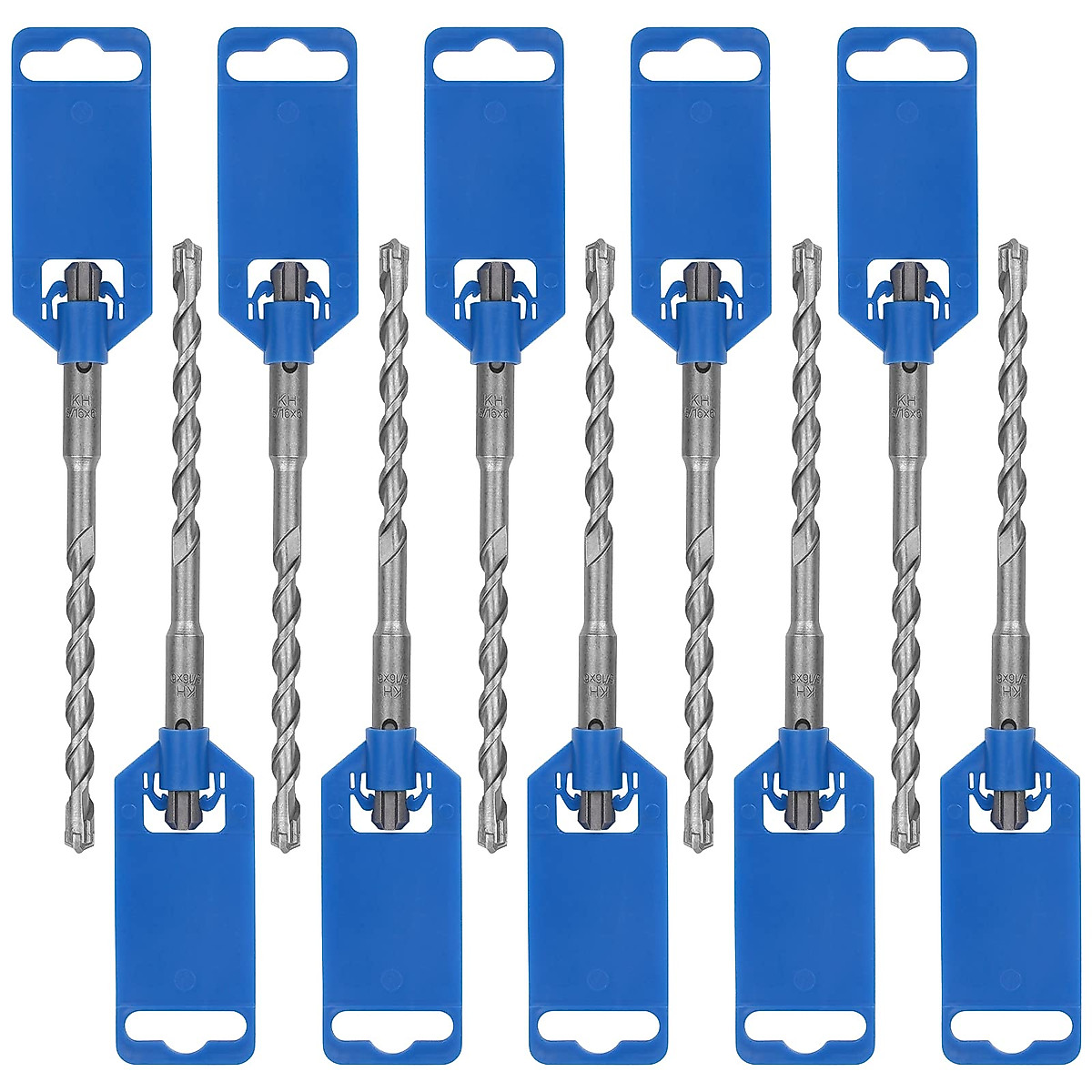 KHCRAFT SDS-plus Rotary Hammer Drill Bits 5/16 In. x 6 In. 10-Piece Rock Carbide Tip 4-Cutter for Brick, Cemet, Stone & Concrete