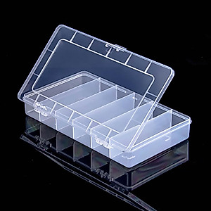 UUYYEO 2 Pcs 6 Grids Small Clear Tackle Box Organizer Craft Storage Container for Beads Earring Jewelry Containers for Organizing with Hinged Lids