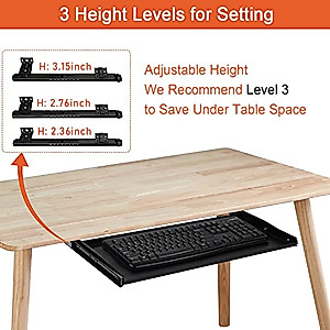 Lilithye Keyboard Tray Under Desk Drawer, 21.6 x 10.2inch Ergonomic Keyboard Tray Heavy-Duty Metal Slide-Out Platform Keyboard Tray for Home Office Computer Desk (Black)