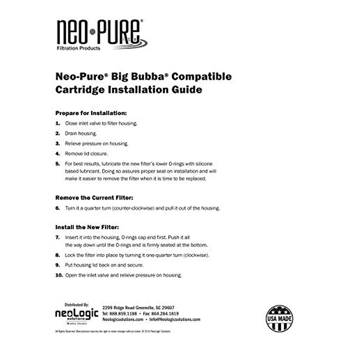 Neo-Pure BB150-HMB05 5 Micron Big Bubba Depth Cartridge Compatible with Watt's BBC-150-D5 Big Bubba BBH-150 housing