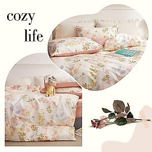 HighBuy Boho Floral Duvet Cover King,Soft Cotton Aesthetic Pink Floral King Comforter Cover,Lightweight Soft Garden Style Bedding Set King Duvet Cover Set Zipper Closure Breathable King