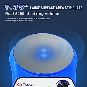 Xin Tester 5000ml Magnetic Stirrer, Stainless Steel Magnetic Mixer with Stir Bar, Magnetic Stir Plate for Sauces/Yeast Starters/Paint/Ink (No Heating) Max Stirring Rate: 2200RPM