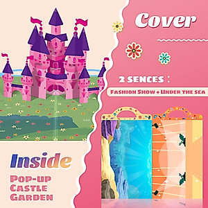 Kids Puffy Stickers - 3D Reusable Stickers Activity Pad with Pop Up Castle, 320+ Stickers with 3 Scenes, Dress-up Princess, Mermaid, Fashion Show. Travel Toys for Kids, Fold and Go Sticker Pad.