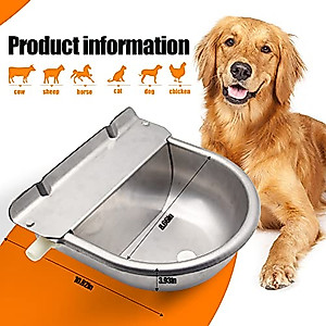 APlayfulBee Automatic Waterer Livestock Water Bowl Stainless Steel Trough with Float Valve for Cattle Cow Pig Sheep Pet Dog with Drain Plug