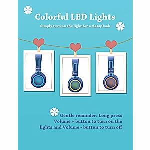 iClever BTH03 Kids Bluetooth Headphones Safe Volume, Colorful LED Lights, 25H Playtime, Stereo Sound Mic, Bluetooth 5.0, Foldable, On Ear Kids Wireless Headphones for Tablet Airplane, Blue
